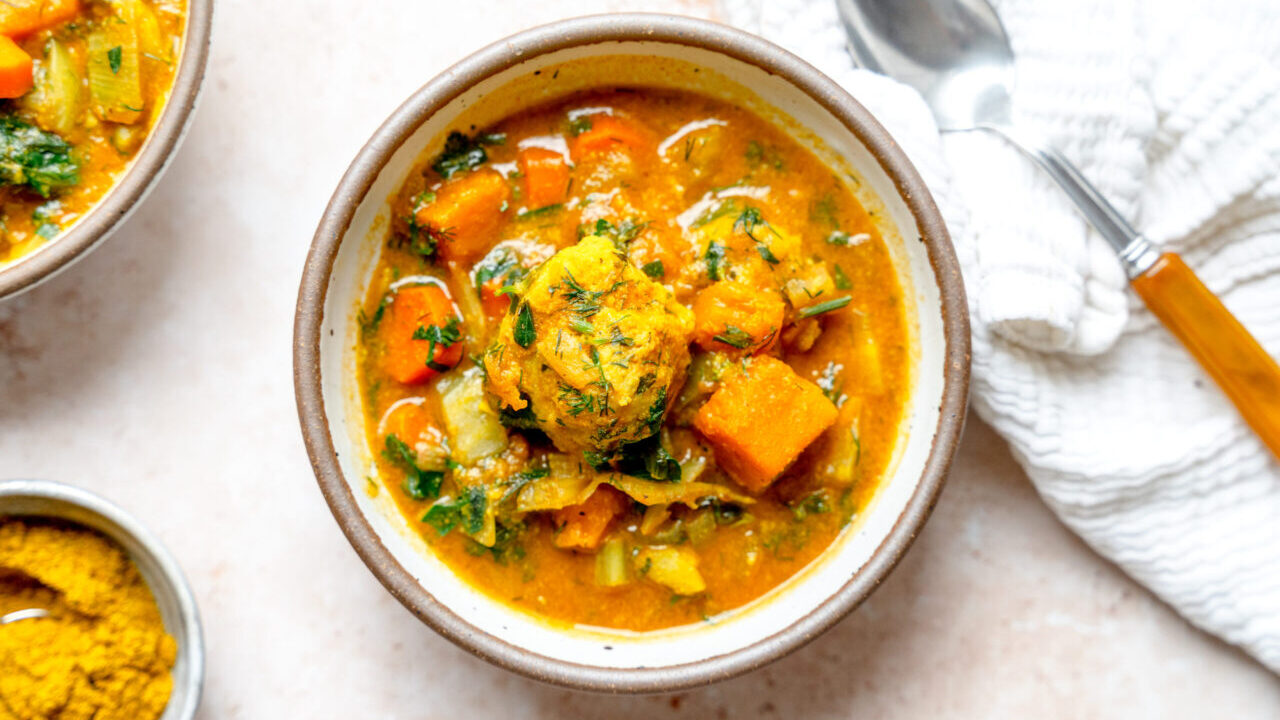 Yemeni Hawaij spice blend warms this flavorful dumpling soup